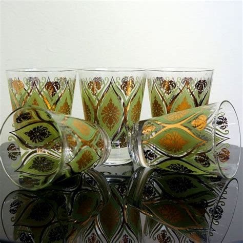 Whiskey Glasses 1950s Vintage Slant Cocktail Set 4 Gold Etsy