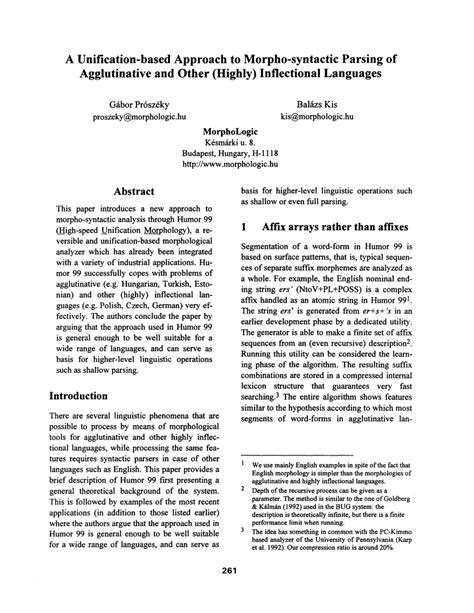 Pdf A Unification Based Approach To Morpho Syntactic Parsing Of