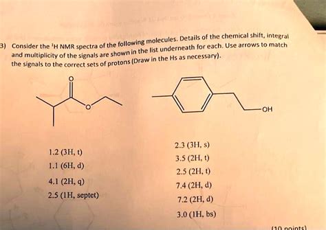 Solved Details Of The Chemical Shift Integral And Multiplicity Of