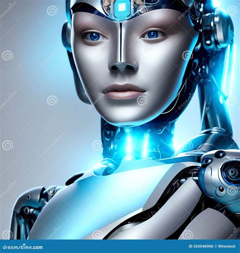 Ai Generated Illustration Of A Young Female Robot With Blue Eyes Stock