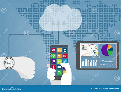 Cloud Computing Concept With Connected Mobile Devices Synchronizing