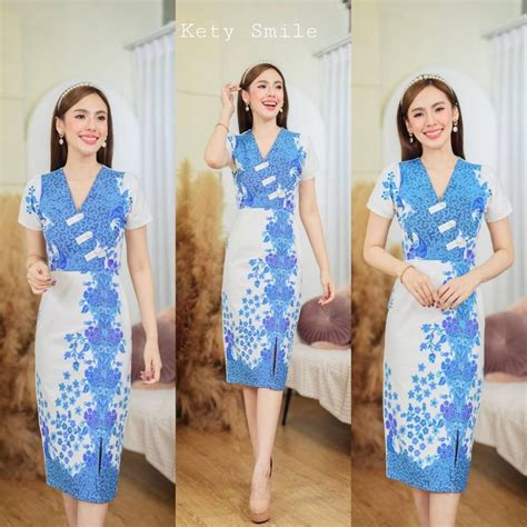 ชุดเดรสผ้าปาเต๊ะ เนื้อjava อินโดแท้premium ชุดเดรสผ้าอัดกาว ชุดคุณครู ชุดไทย ผ้าไหม ชุดราชการ