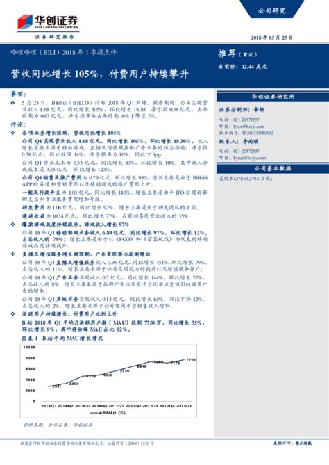 2018年1季报点评：营收同比增长105，付费用户持续攀升