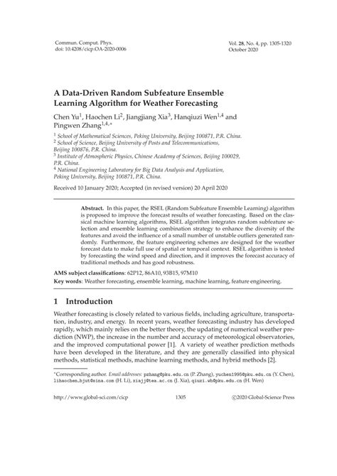 Global Science Press A Data Driven Random Subfeature Ensemble Learning Algorithm For Weather