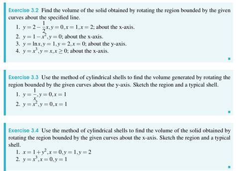 Solved Exercise Find The Volume Of The Solid Obtained By Chegg