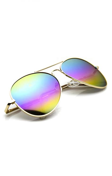 Classic Metal Tear Drop Rainbow Mirrored Lens Aviator Sunglasses