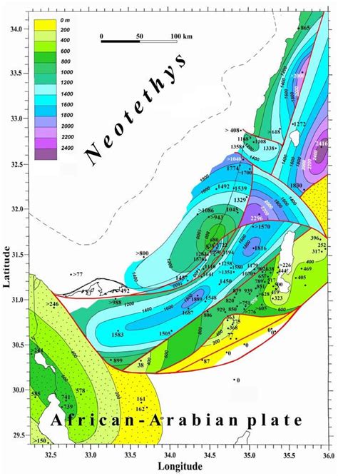 Isopach Map Of The Middle Upper Jurassic For The Levant Color Isopach