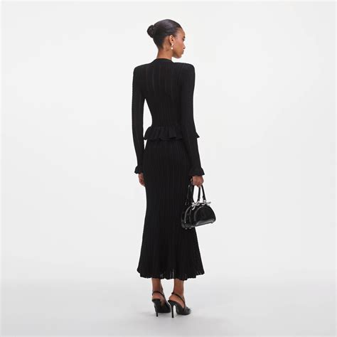 Black Knit Peplum Midi Dress Self Portrait