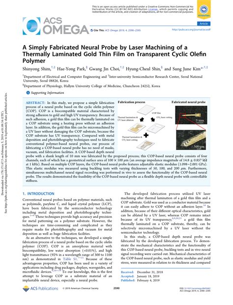 Pdf A Simply Fabricated Neural Probe By Laser Machining Of A