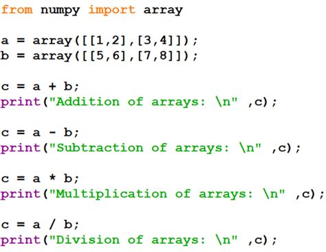 312 Basic Arithmetic Operations On Numpy Arrays