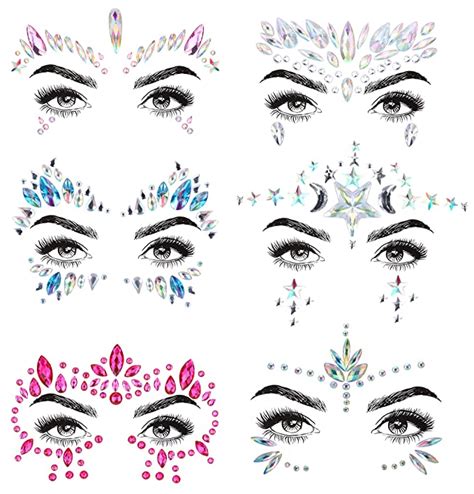 Helicopchain 6pcs Face Gems Stickers Rhinestones Makeup Gems For Eyes