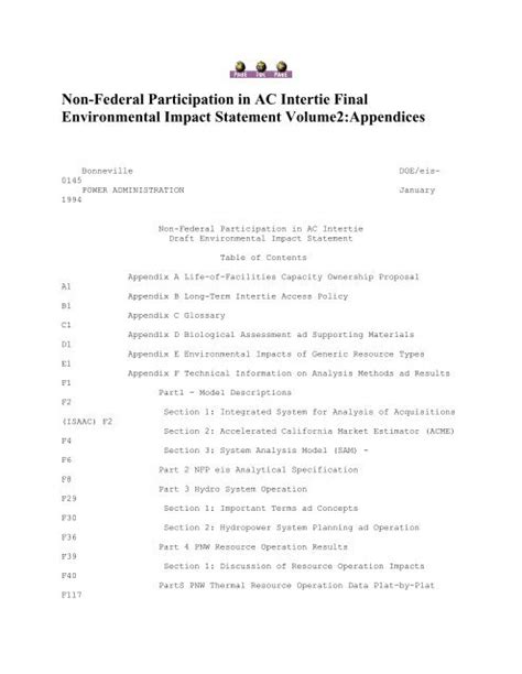 Non Federal Participation In Ac Intertie Final Environmental Impact