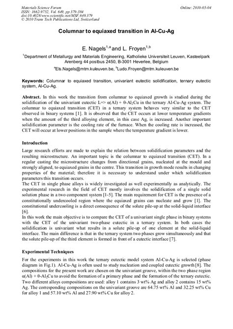 Columnar To Equiaxed Transition In Al Cu Ag Scientificnet