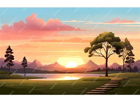 Premium Vector Vector Blank Landscape Scene Of Nature Park At Sunset