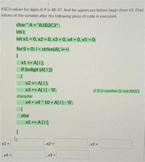 solved ascii values for digits 0 9 is 48 57 and for uppercase