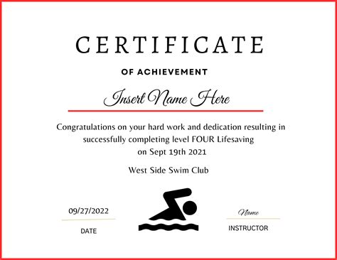 Editable Swim Certificate Template Canva Training Certificate Instant
