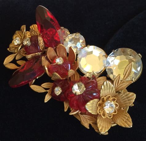 Lovely Vintage Miriam Haskell Brooch Pinred Glass Clear Etsy