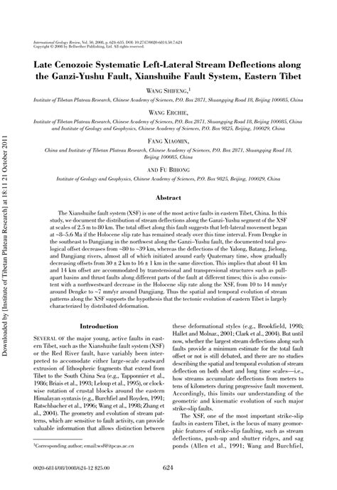 Pdf Late Cenozoic Systematic Left Lateral Stream Deflections Along The Ganzi Yushu Fault