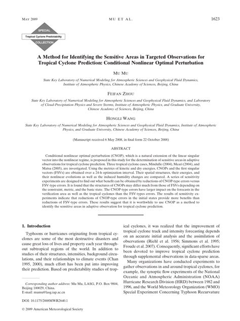 Pdf A Method For Identifying The Sensitive Areas In Targeted Observations For Tropical Cyclone