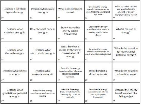 Physics GCSE OCR Gateway Revision Cards Separate P7 Teaching Resources