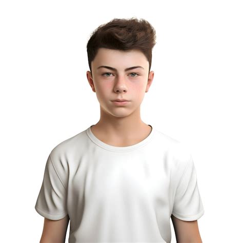 白い背景の白いtシャツを着た十代の男の子の肖像画 プレミアムpsdファイル