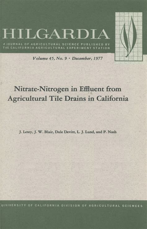 Pdf Nitrate Nitrogen In Effluent From Agricultural Tile Drains In