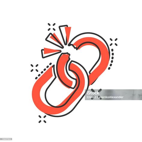 漫畫風格的斷鏈符號圖示斷開白色隔離背景上的連結向量卡通插圖分離業務概念飛濺效應向量圖形及更多一起圖片 一起 互聯網 保安 Istock