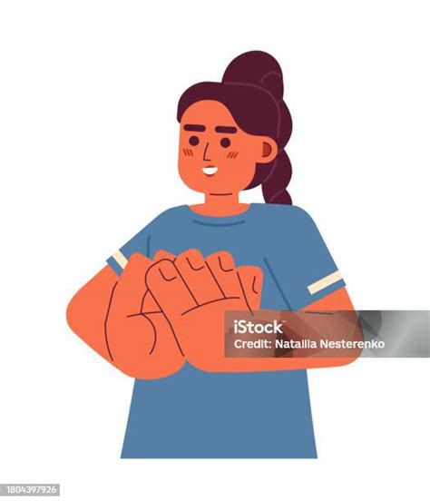 Cheerful Latin Girl Clapping Semi Flat Color Vector Character Stock