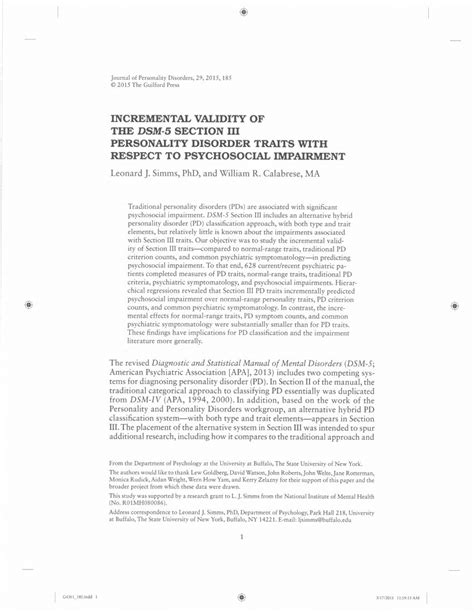 Pdf Incremental Validity Of The Dsm 5 Section Iii Personality