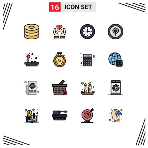 Set Of 16 Modern UI Icons Symbols Signs For Game Joystick Love Science