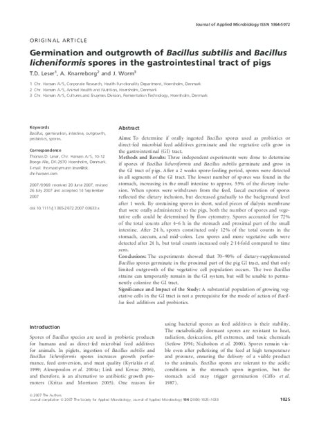 Pdf Germination And Outgrowth Of Bacillus Subtilis And Bacillus Licheniformis Spores In The