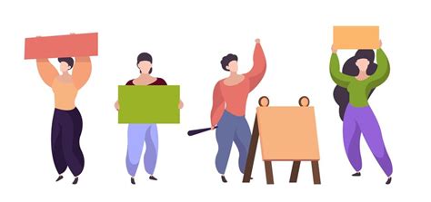 Premium Vector Women With Placards Female Characters Holding Blank