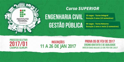 Notícia1 IFTO abre 75 vagas para cursos de graduação no campus Gurupi