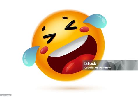 흰색 배경에 눈물 이모티콘에 재미 웃음의 벡터 그림 입을 벌리고 혀와 눈물로 노란 색 행복 이모티콘의 3d 스타일 디자인 귀여운에 대한 스톡 벡터 아트 및 기타 이미지