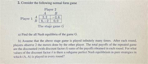 Solved Consider The Following Normal Form Game The Stage Chegg