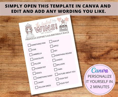 Fully Editable Printable Scavenger Hunt Template Etsy