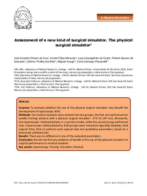 Pdf Assessment Of A New Kind Of Surgical Simulator The Physical Surgical Simulator