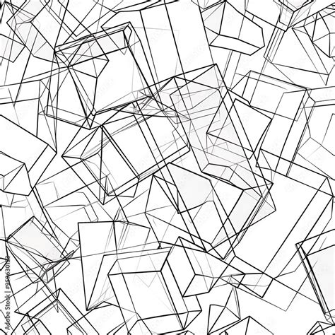 An Abstract White Line Drawing Of A Cube And Various Polygons