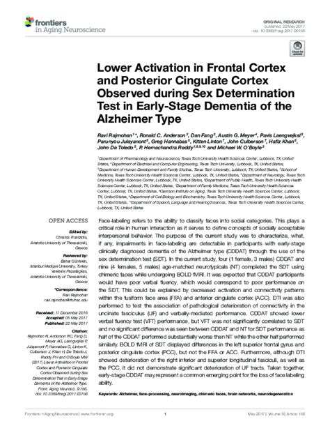 Pdf Lower Activation In Frontal Cortex And Posterior Cingulate Cortex