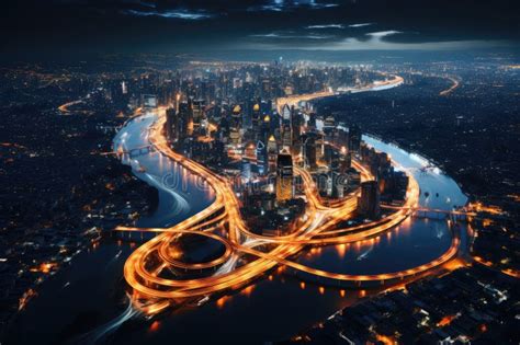 Abstract Night Cityscape Background Smart City Ai And Digital