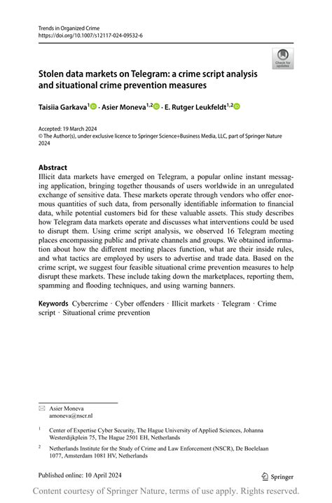 Stolen Data Markets On Telegram A Crime Script Analysis And