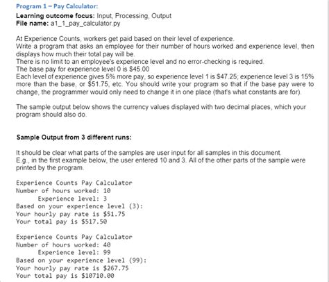 Solved Program 1 Pay Calculator Learning Outcome Focus Input1 Course Hero