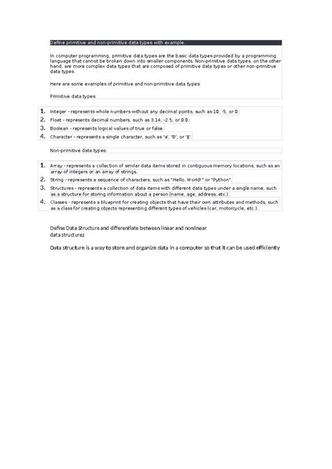 Dsa Qwdqwdqdqd Define Primitive And Non Primitive Data Types With