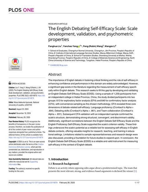Pdf The English Debating Self Efficacy Scale Scale Development
