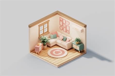 아이소메트릭 룸의 3d 그림 무료 Psd 파일