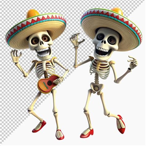 Desenhos animados em 3D esqueletos mexicanos dançando PSD Premium gerado IA