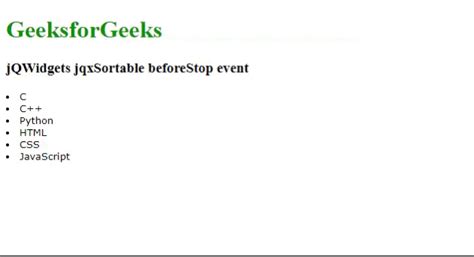 jqwidgets jqxsortable create event geeksforgeeks