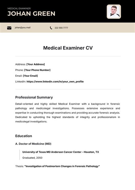 Free Medical Examiner CV Template To Edit Online