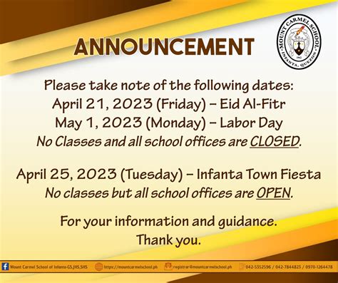 School Announcement Archives Mount Carmel School Of Infanta