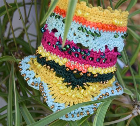 Bohemian Jewelry Crochet Cuff Bracelet Crochet Cuff Beaded Crochet Cuff Bracelet Boho Cuff